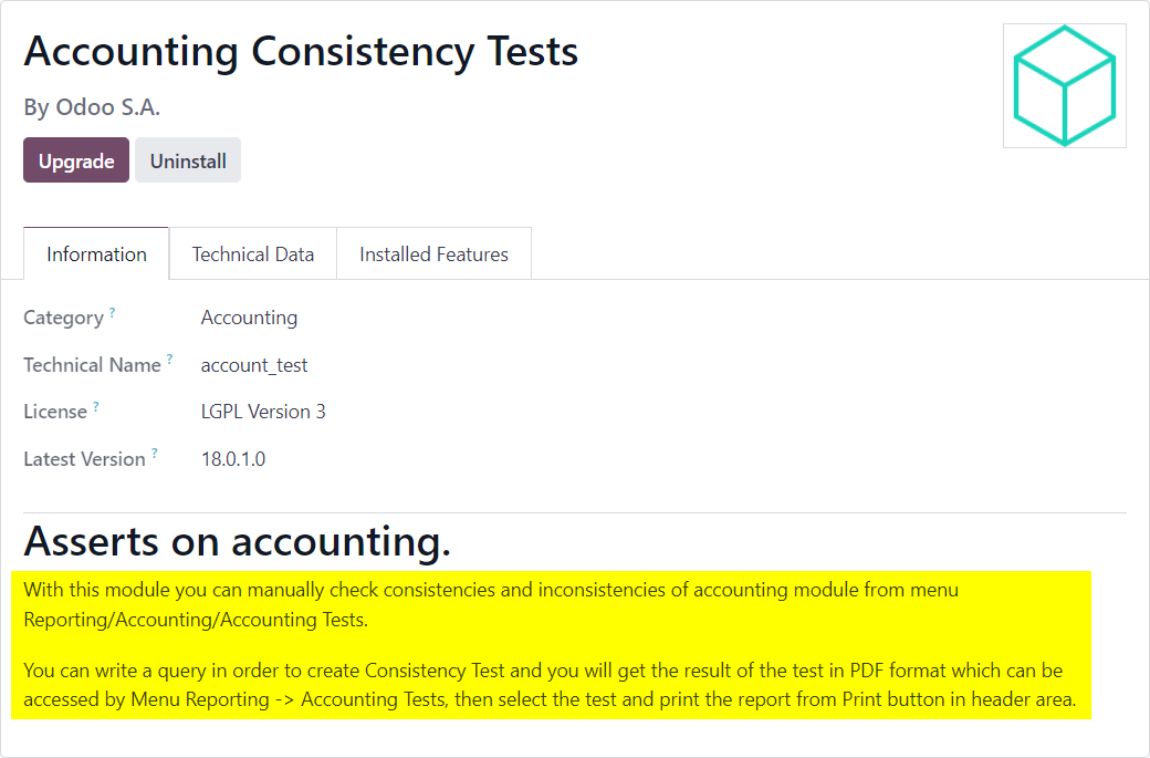 What is the purpose of Accounting testing in menu Reporting (Accounting ...